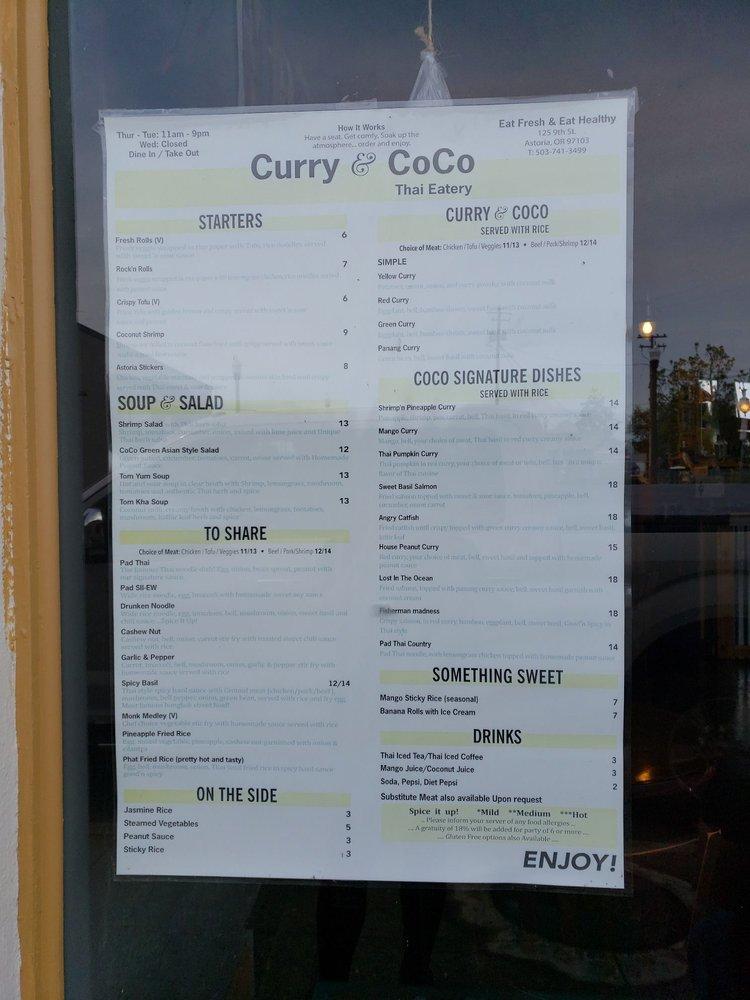 Menu at Curry&CoCo Thai Eatery restaurant, Astoria