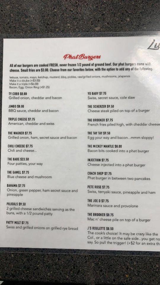 Menu at Dano's Diner restaurant, Atlantic Beach