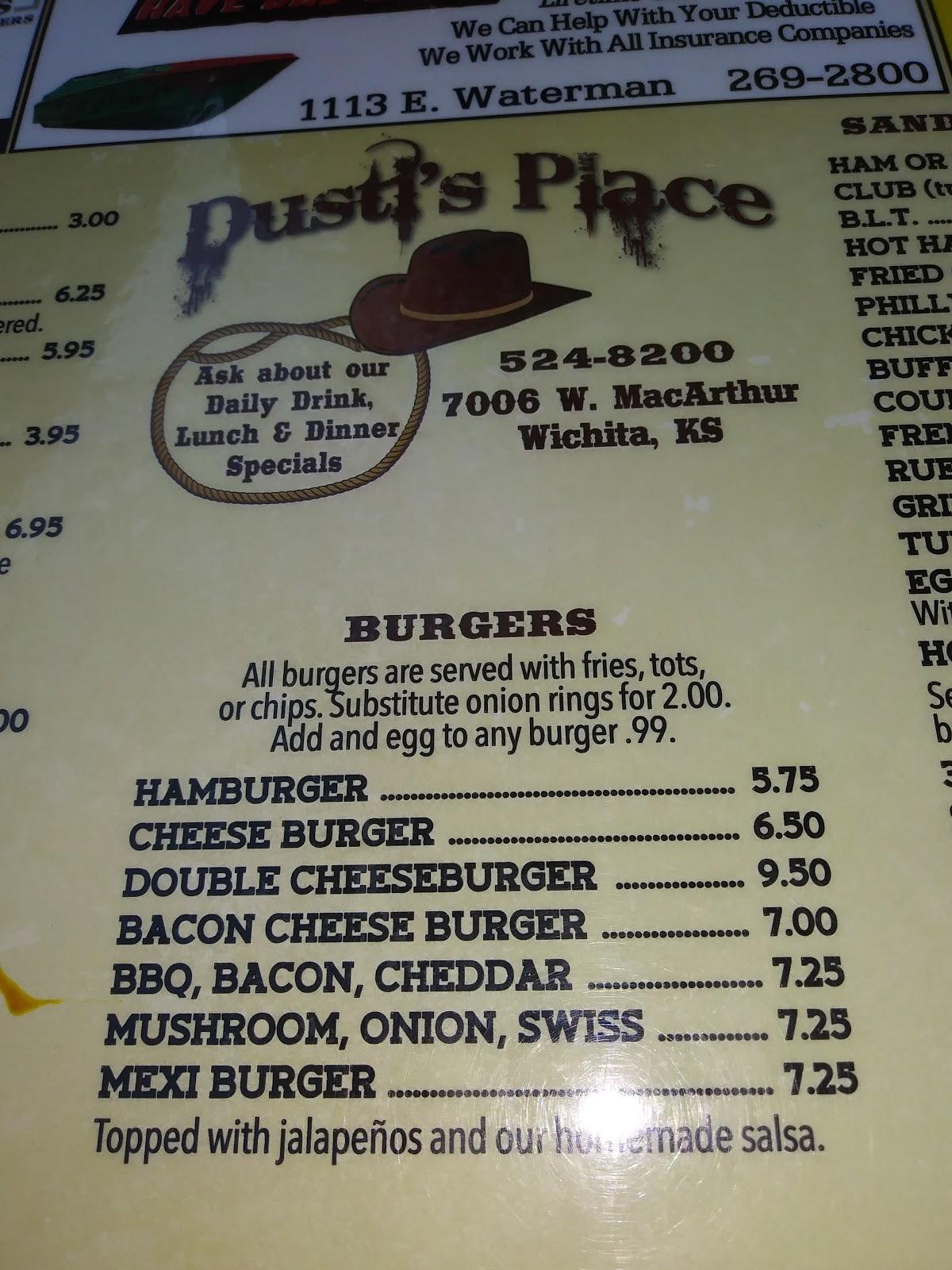 Menu at Dusti's Place pub & bar, Wichita