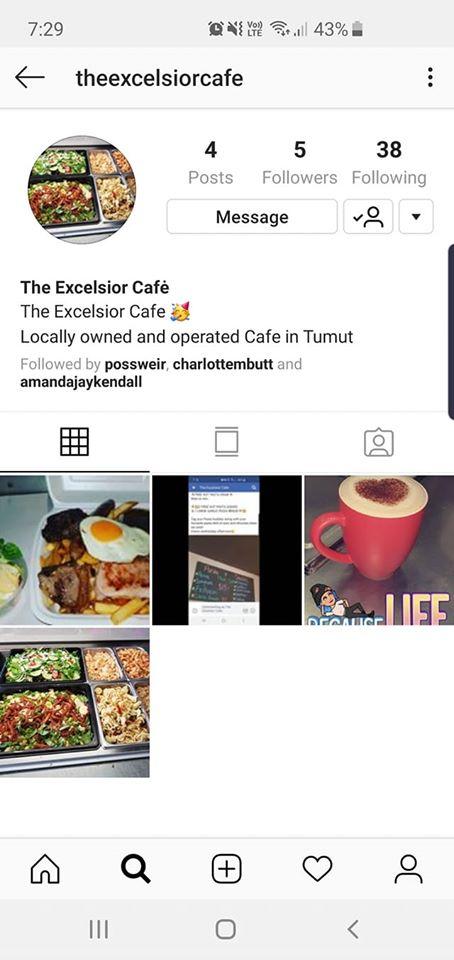 Menu at Excelsior Cafe, Tumut