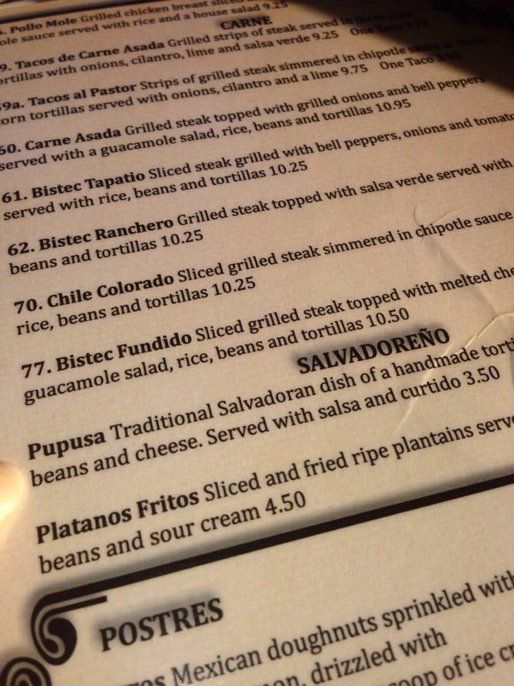 Menu at La Zona Rosa restaurant, Montgomery