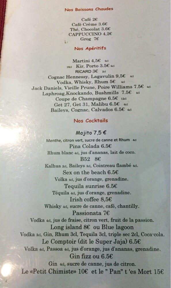 Menu at Le Comptoir Vouillé pub & bar, Paris