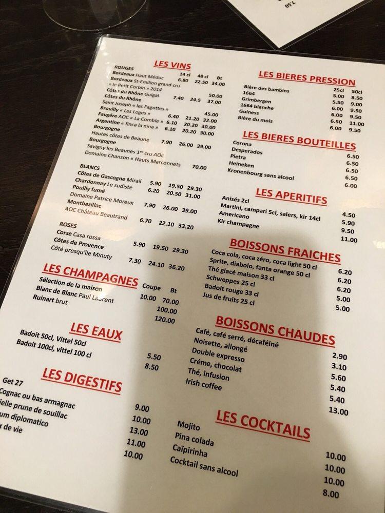 Menu at Les Bambins restaurant, Nanterre