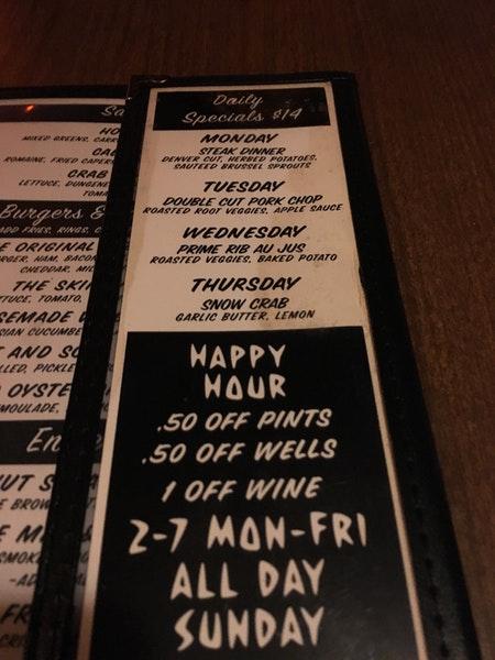 Menu at Sandy Hut pub & bar, Portland