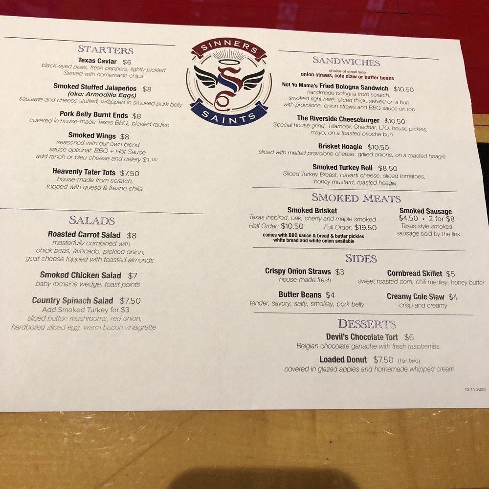 Menu at Sinners & Saints pub & bar, Cincinnati