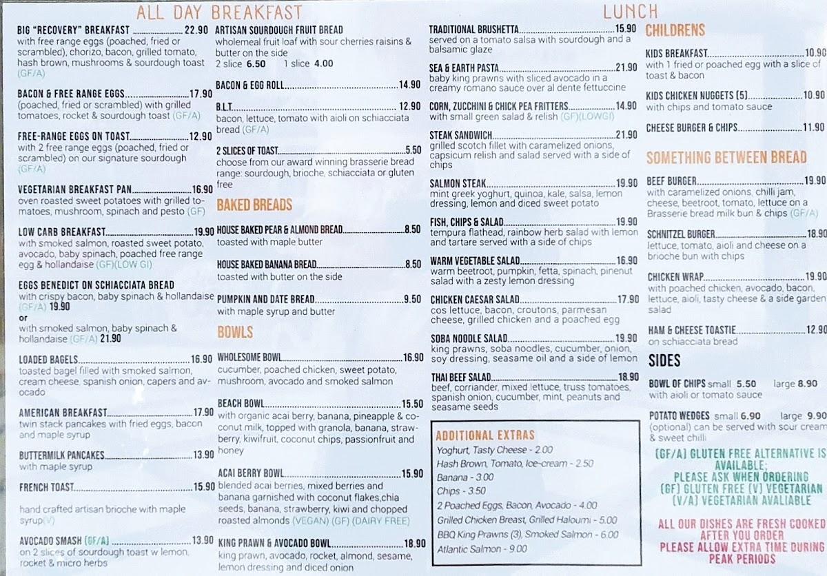 Menu at Sit & Chat cafe, Erina