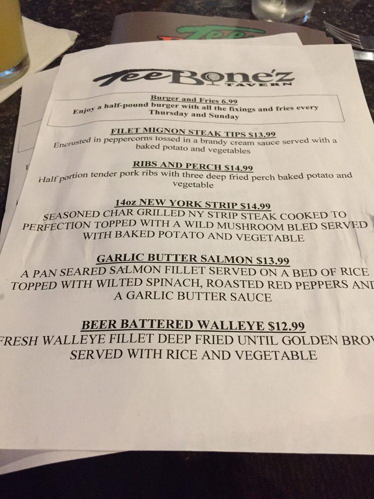 Menu at Tee Bone'z Tavern pub & bar, Brighton