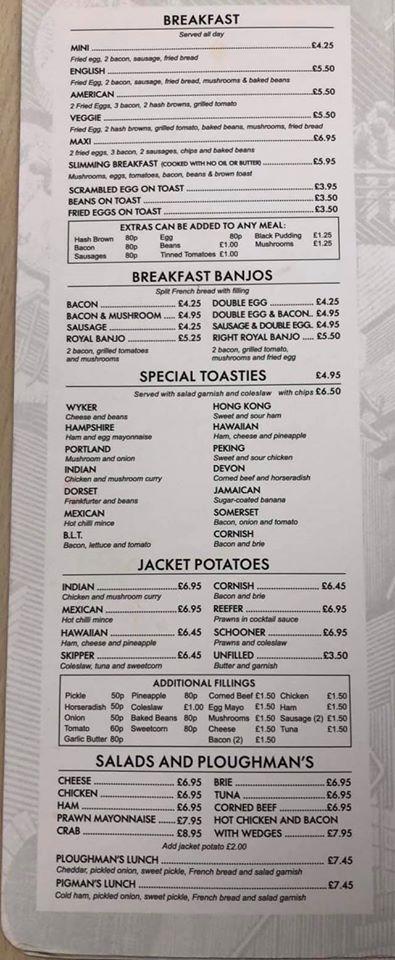 Menu at Upstairs Downstairs restaurant, Weymouth