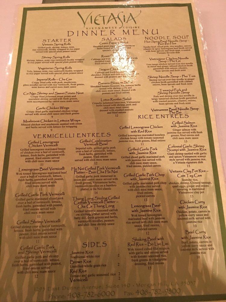 Menu at Vietasia Restaurant, Morgan Hill