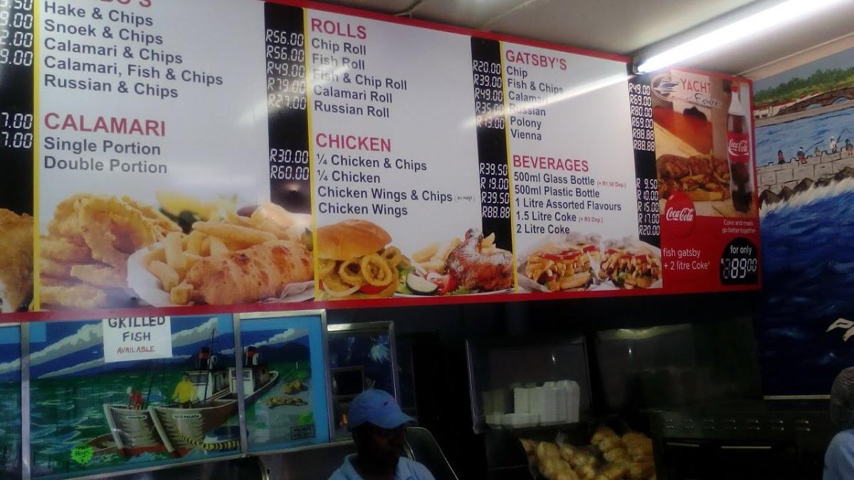 Menu at Yacht Fisheries restaurant, Cape Town