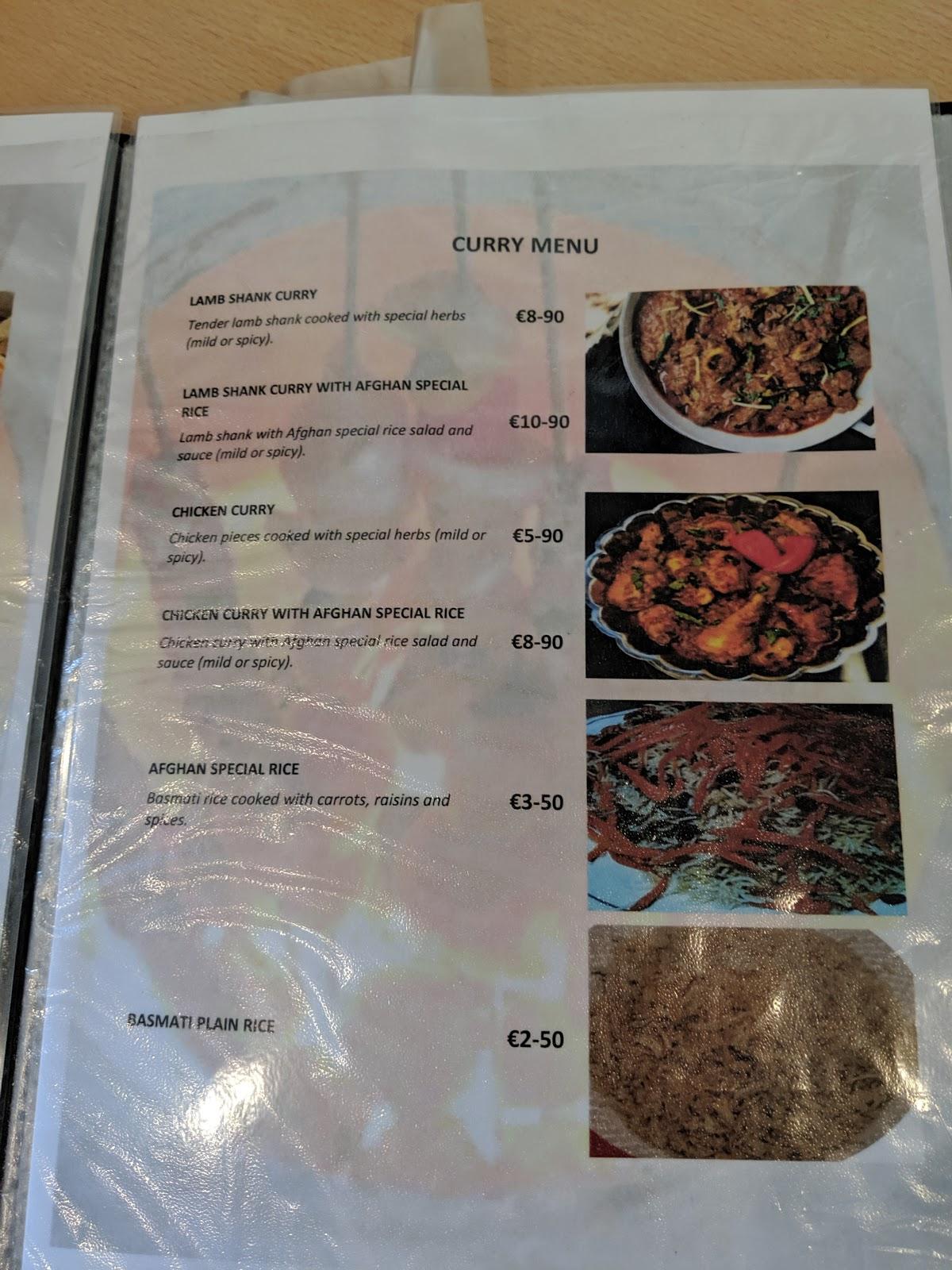 Menu at Afghan Natural restaurant, Hamrun