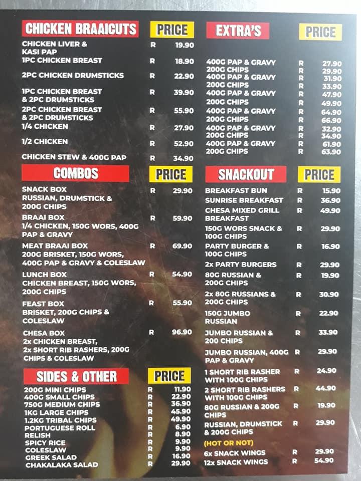Menu at ChesaNyama Madiba Bay - Pier 14 restaurant, Port Elizabeth