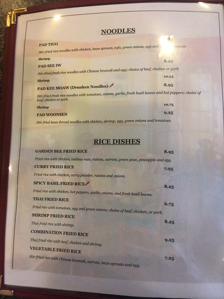 Menu at Garden Bee Thai Eatery restaurant, Northlake