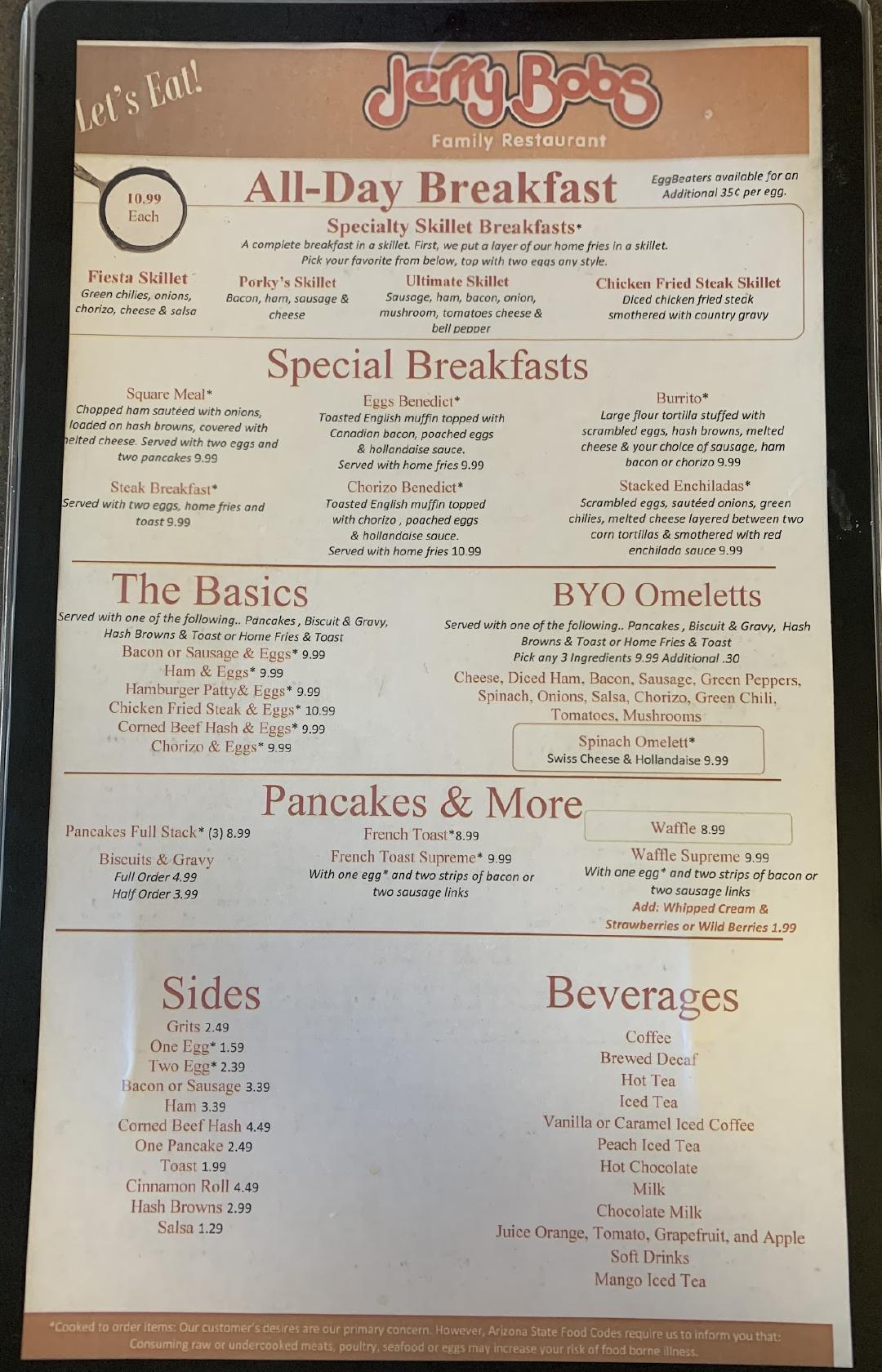 Menu at JerryBobs Restaurant, Green Valley