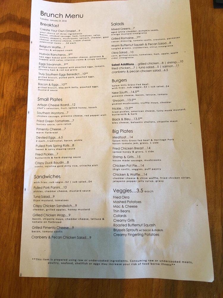 Menu at New South Kitchen & Bar, Charlotte