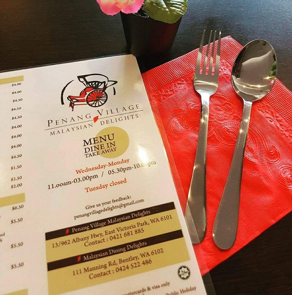 Menu at Penang Village Malaysian Delights restaurant, East Victoria Park