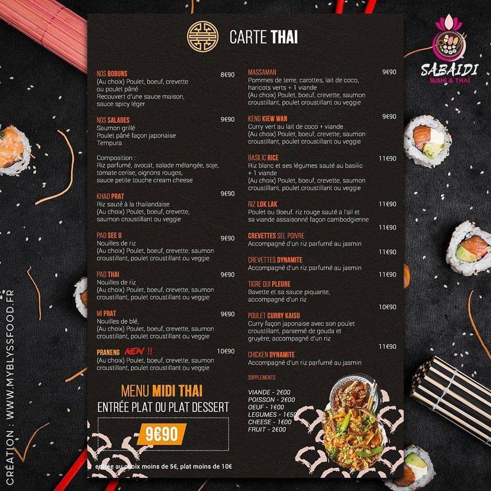 Menu at Sabaidi sushi & thai restaurant, Le Blanc-Mesnil, 60 Av. du 8 ...