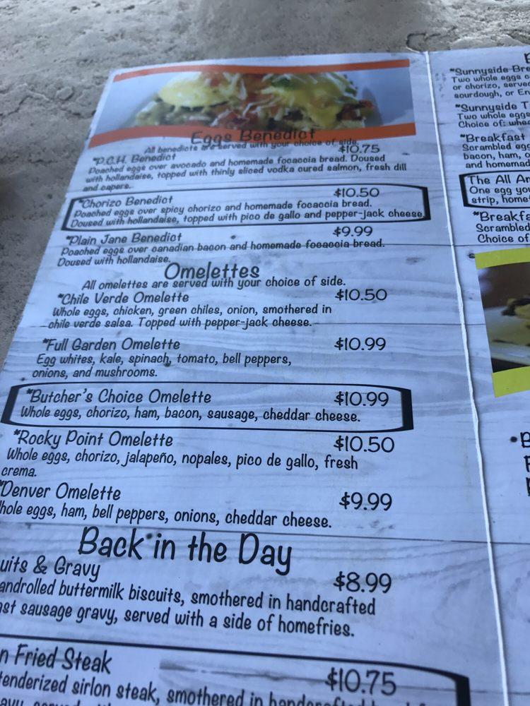 Menu at Sunnyside Breakfast Lounge pub & bar, Mesa