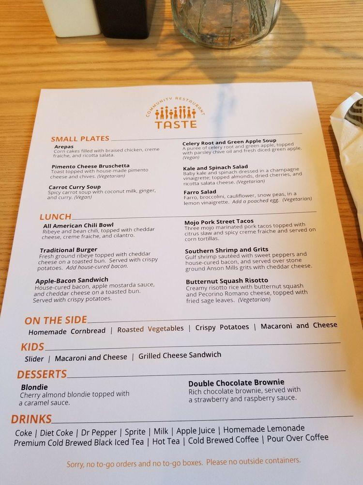 Menu at Taste Community Restaurant, Fort Worth