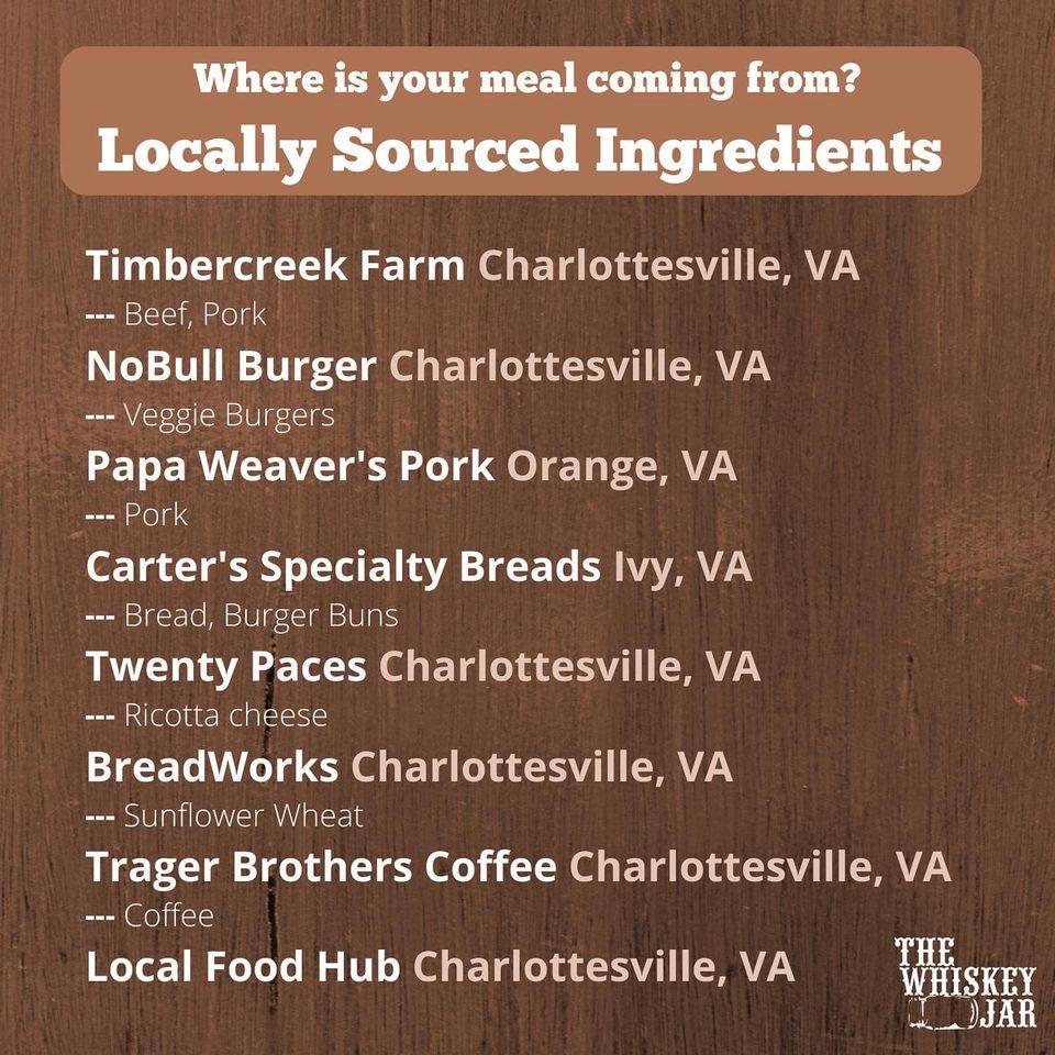 Menu at The Whiskey Jar pub & bar, Charlottesville