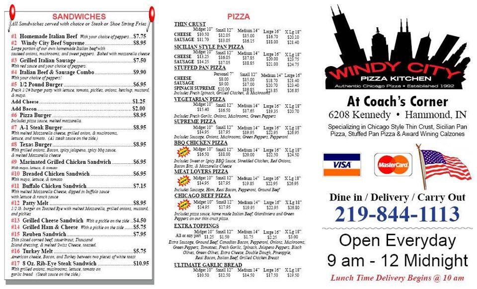 Menu at Windy City Pizza Kitchen restaurant, Hammond