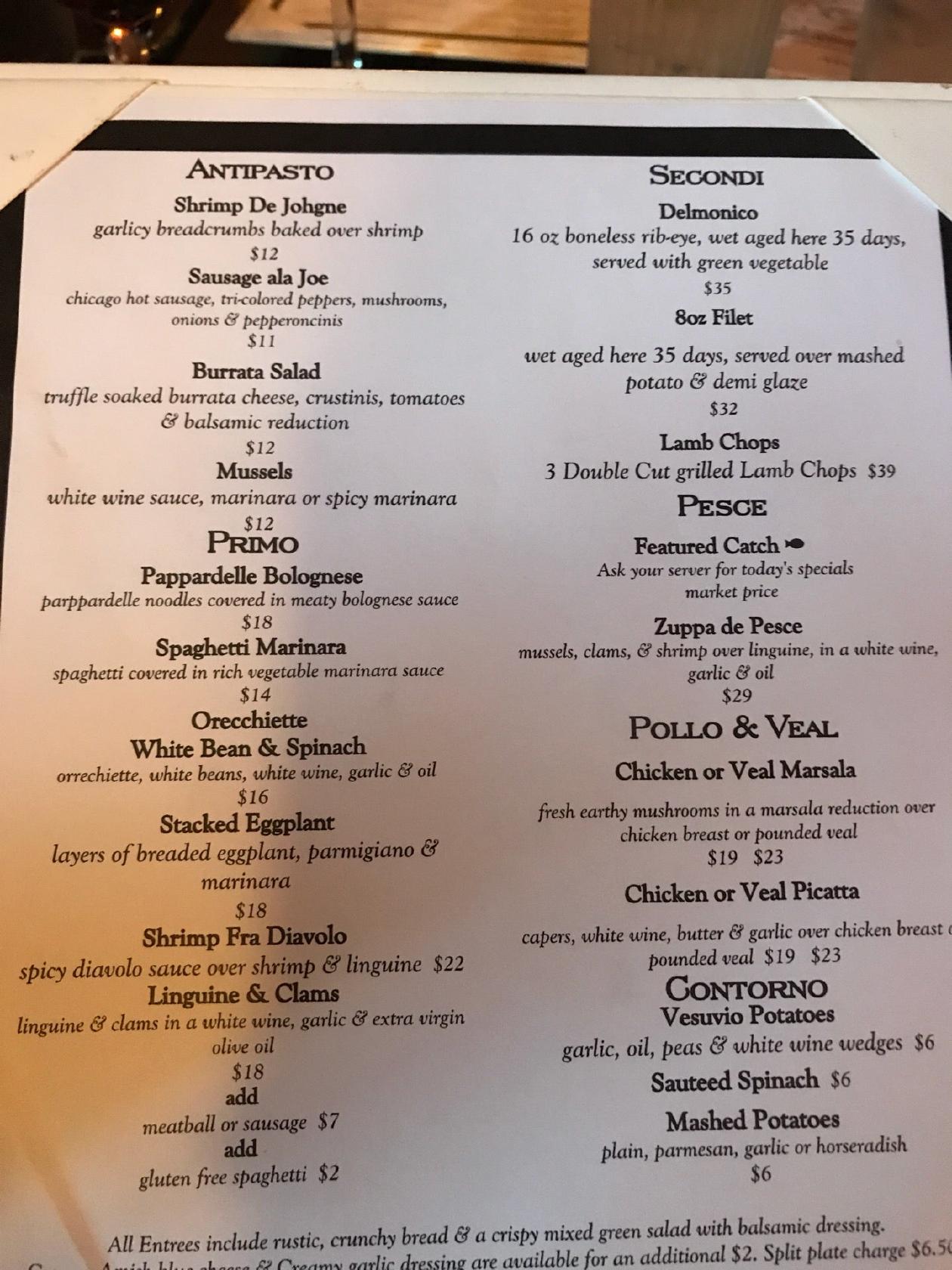Menu at Beau & Mo's Italian Steakhouse, Saint Petersburg