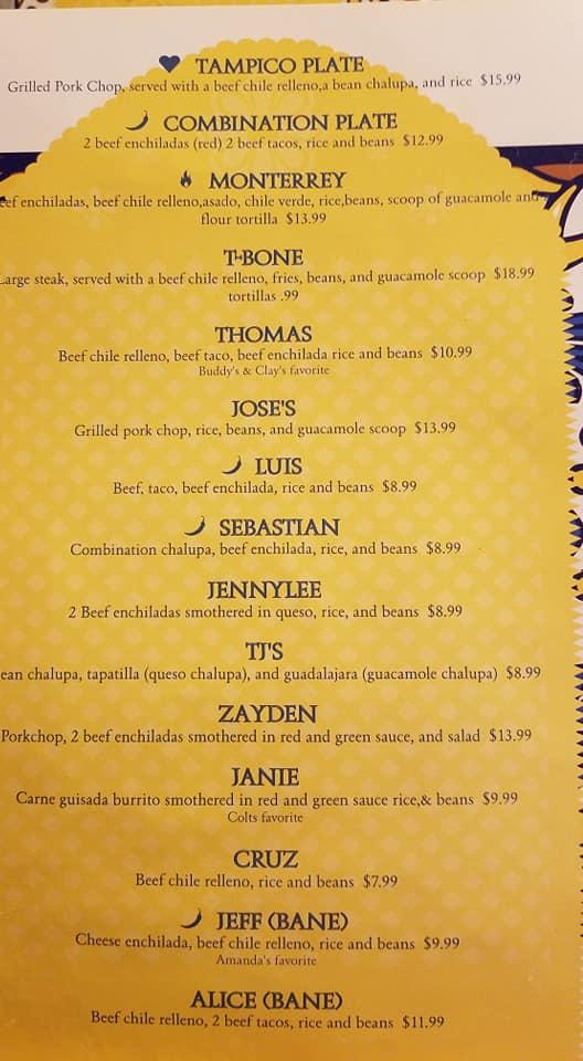 Menu at El Banquete restaurant, Midland, Rankin Hwy