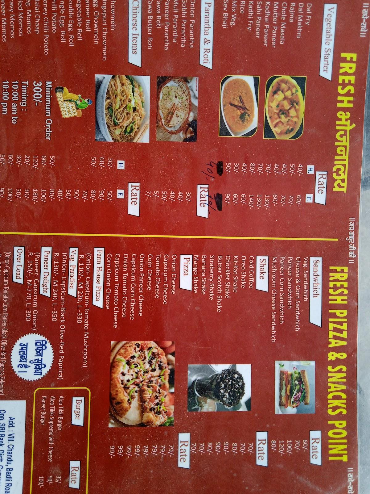 Menu at Fresh pizza & snacks point, Gurugram
