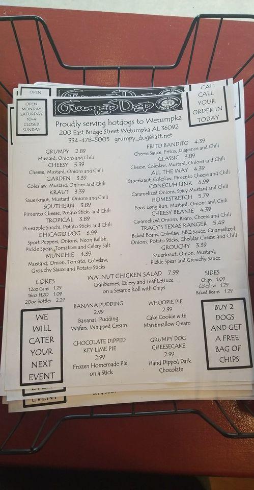 Menu at Grumpy Dog restaurant, Wetumpka