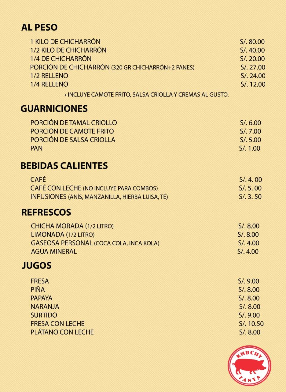 Carta del restaurante Khuchy Tanta - Chicharronería, Lima
