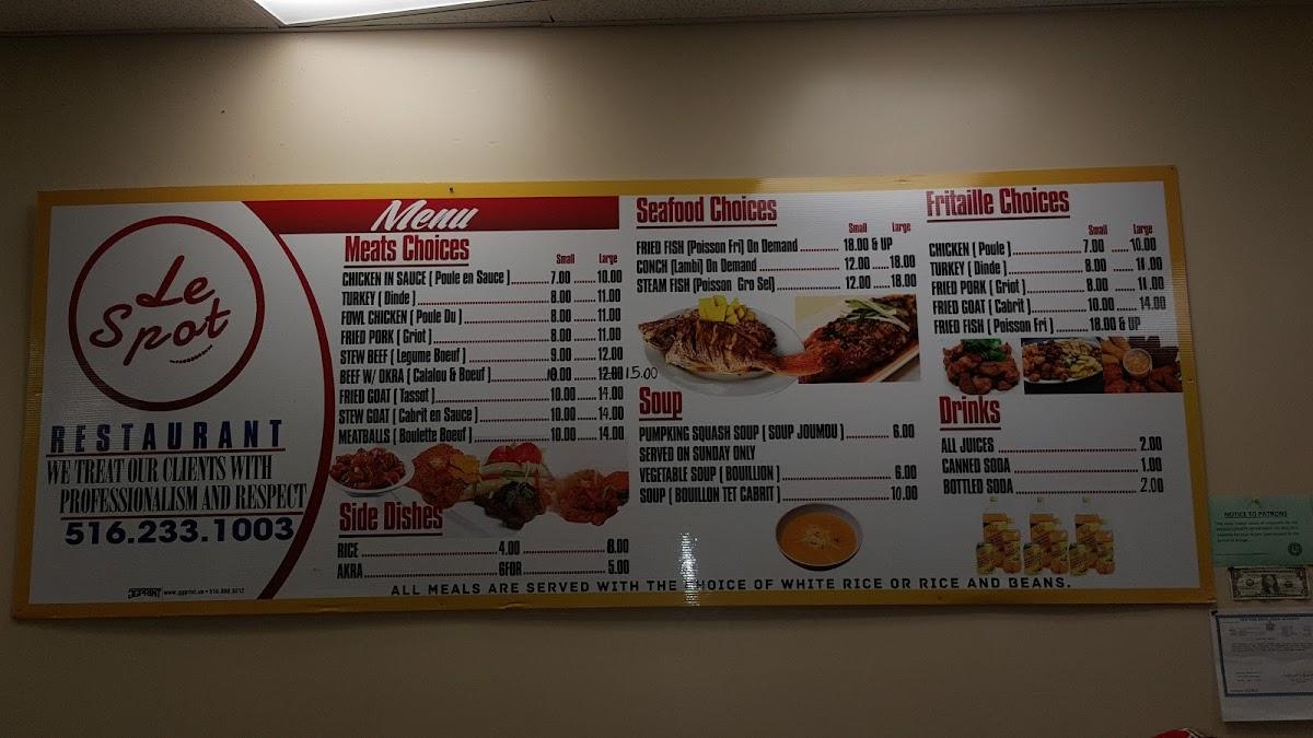 Menu at Le Spot restaurant, Elmont