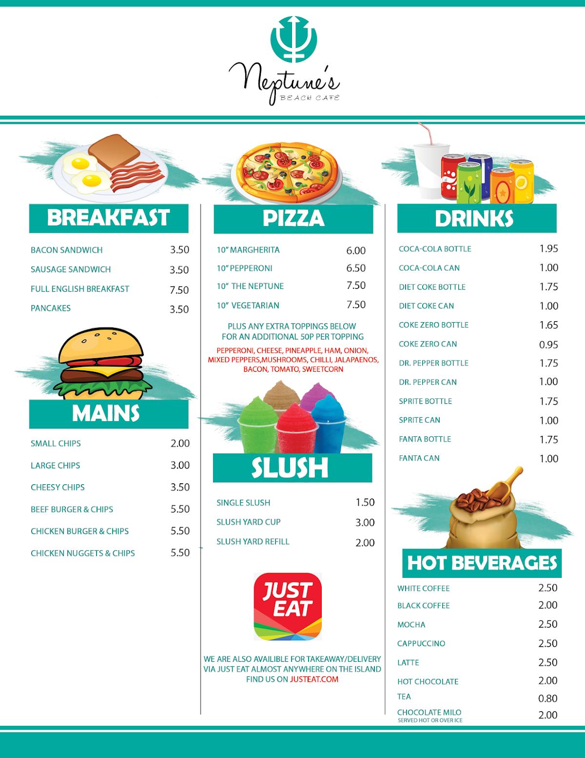 Menu at Neptune’s Beach Cafe, Leysdown-on-Sea