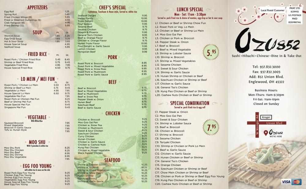 Menu at Ozu852 restaurant, Englewood