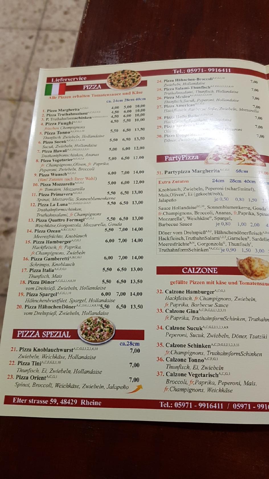 Speisekarte von Pizzeria Angel, Rheine