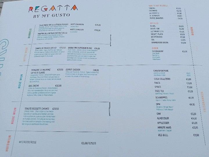 Menu at Regatta Club, Antwerp