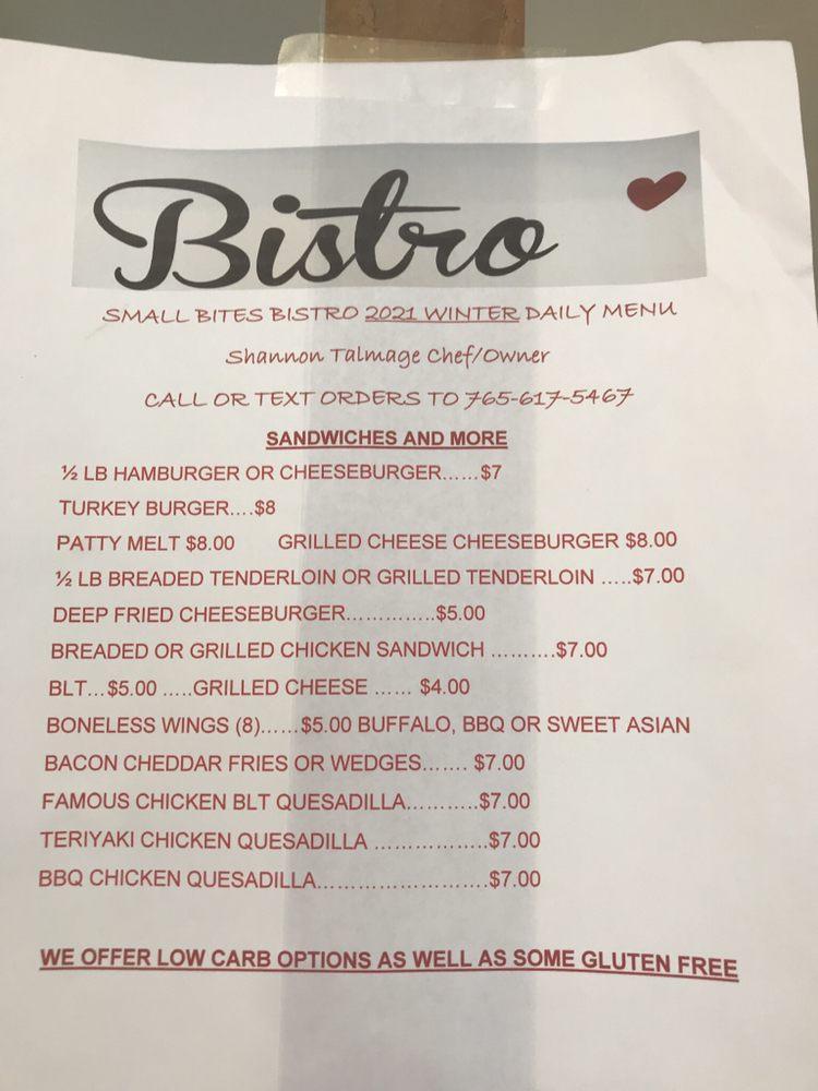 Menu at Small Bites Bistro restaurant, Alexandria