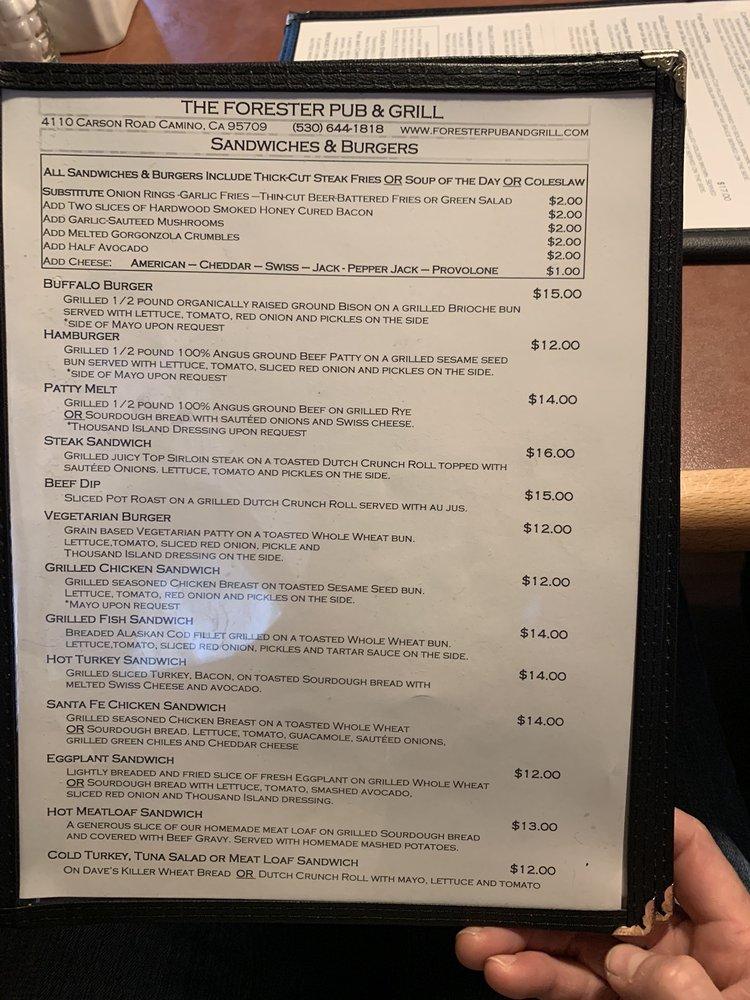 Menu at The Forester Pub & Grill, Camino