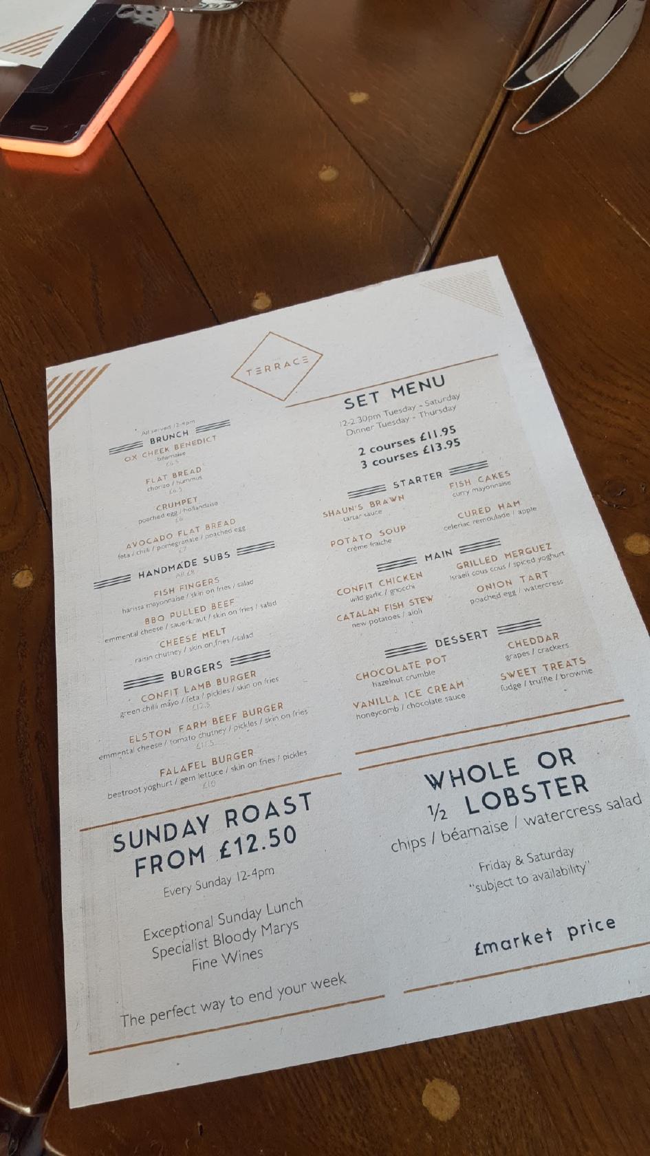 Menu at The Terrace pub & bar, Exeter