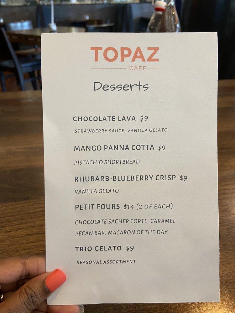 Menu at Topaz Café restaurant, Burr Ridge