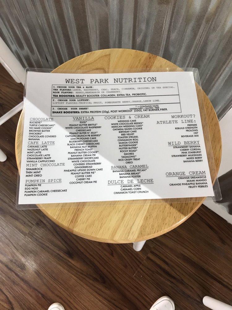 Menu at West Park Nutrition pub & bar, Cleveland