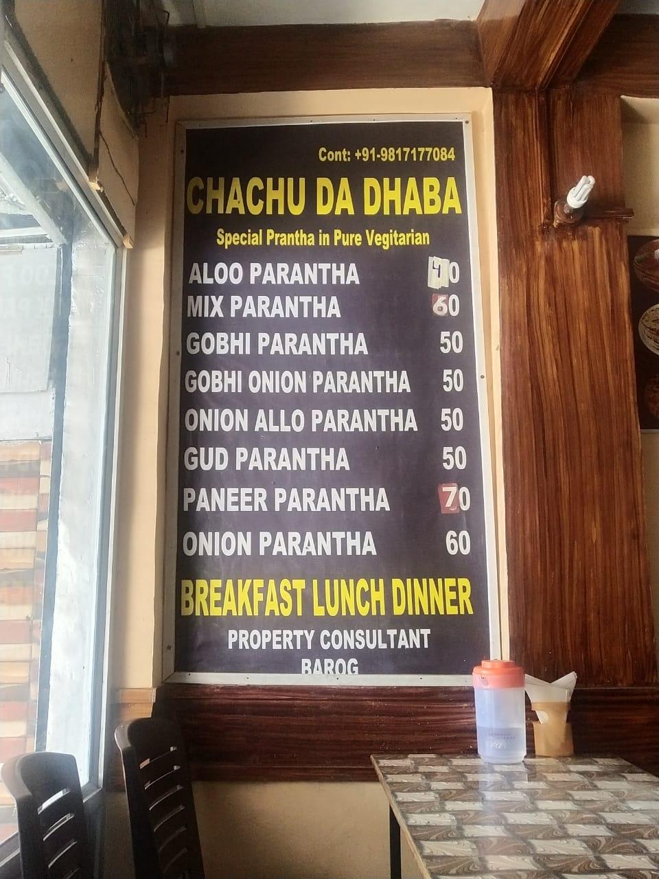 Menu at Chachu Da Dhaba, Barog