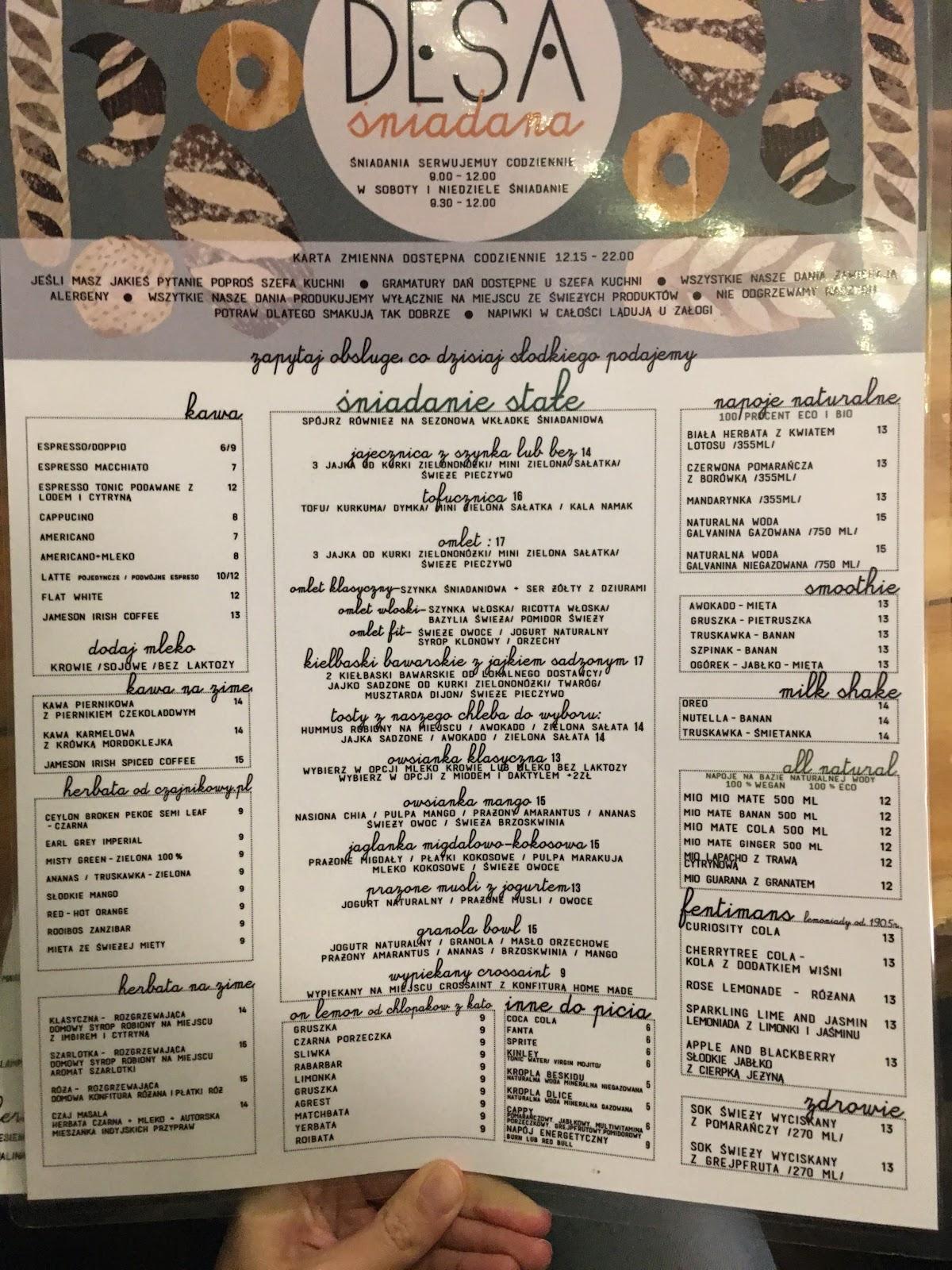 Menu at Desa Gastro Bar, Gliwice