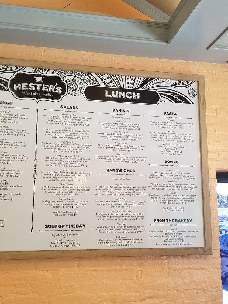 Menu at Hester's Cafe Lamar Park, Corpus Christi, S Alameda St