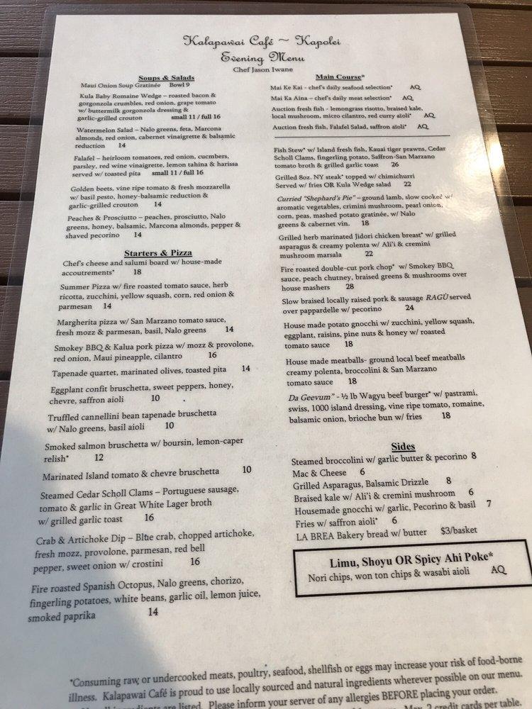 Menu at Kalapawai Cafe & Deli, Kapolei