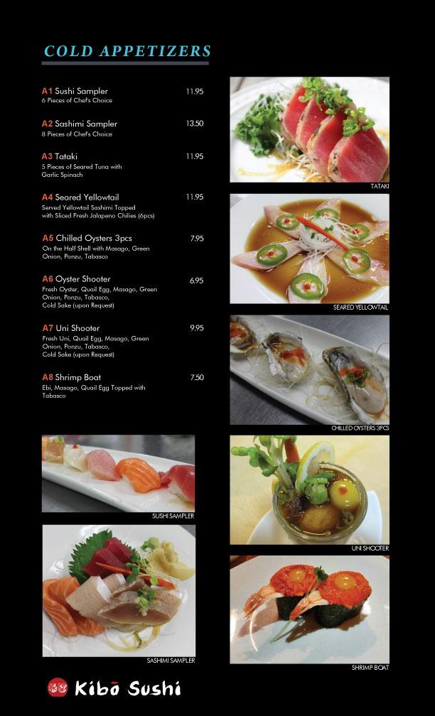 Menu at Kibo Sushi restaurant, Ventura