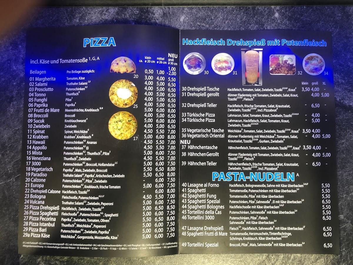 Menu at Pizzeria 3000, Rheine