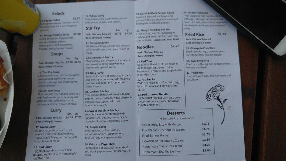 Menu at Thai Carnation Restaurant and Lounge, Troutdale