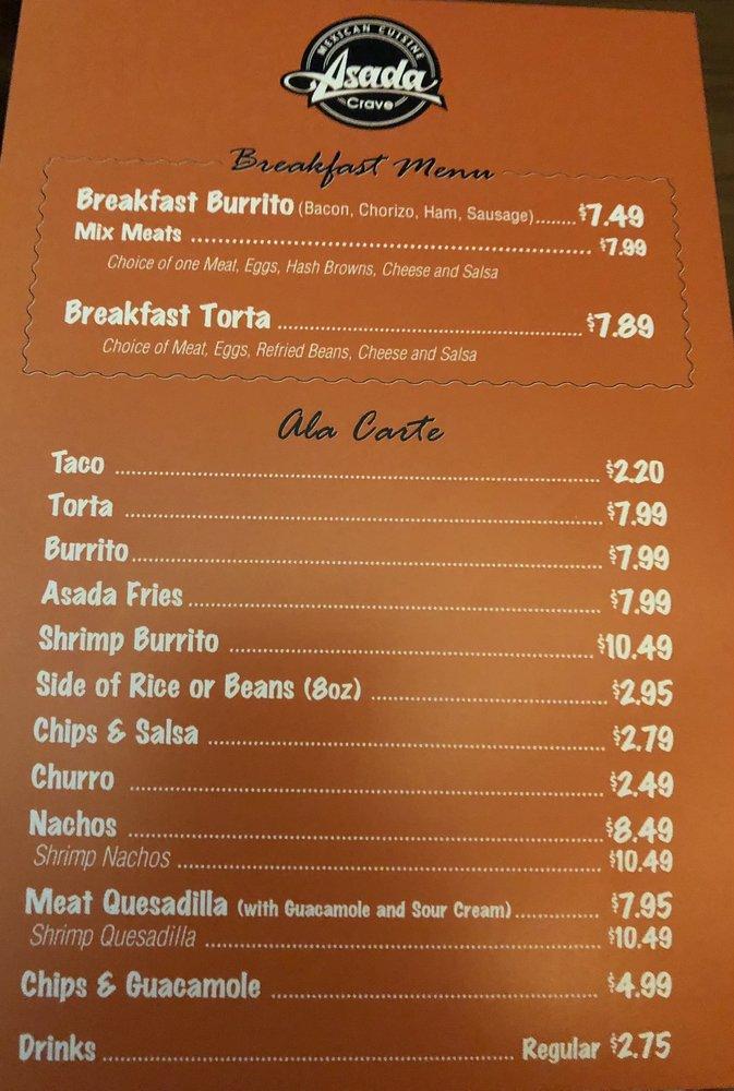 Menu at Asada Grill & Cantina restaurant, Bakersfield, Buena Vista Rd