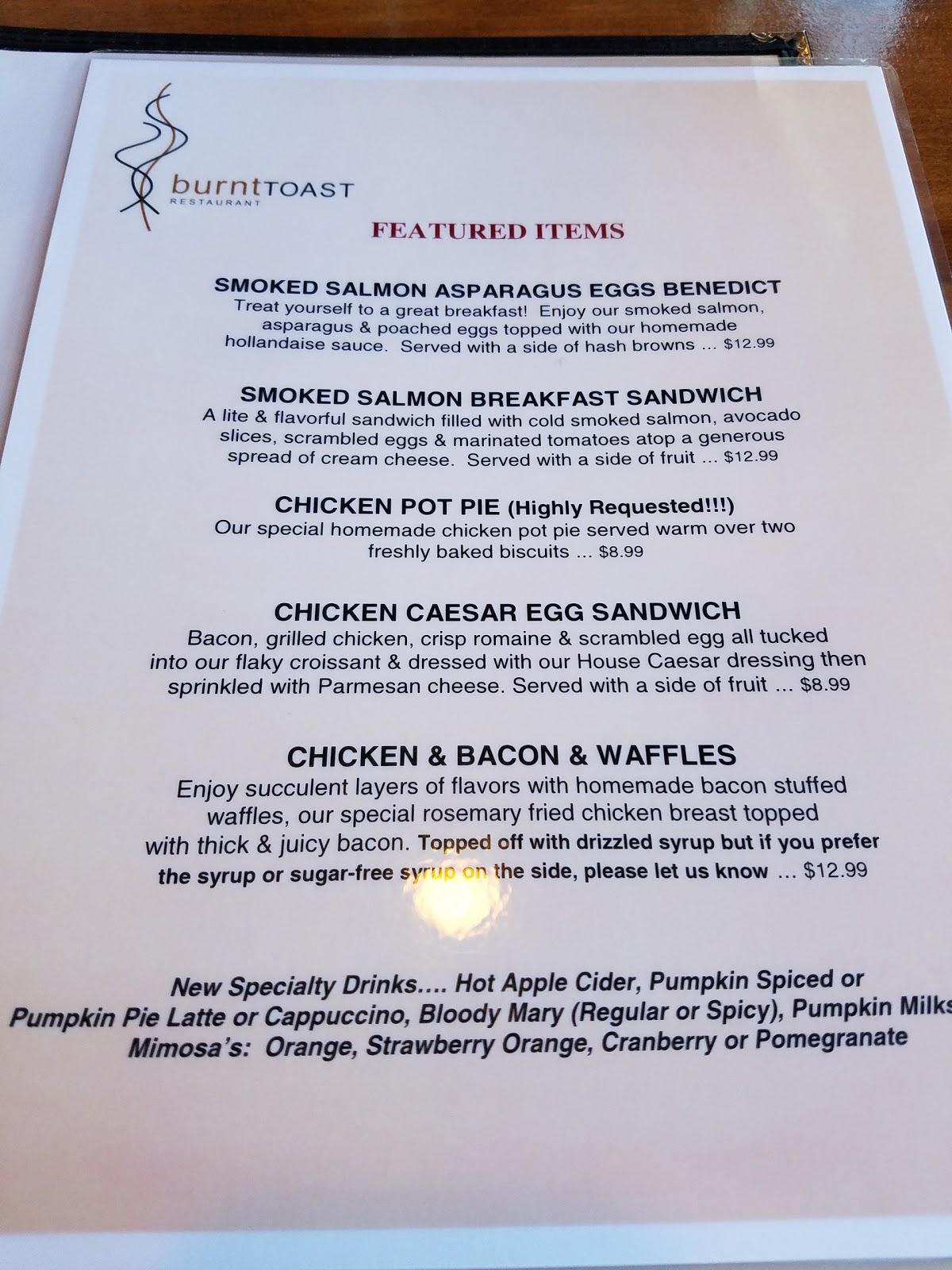 Menu at Burnt Toast Restaurant Elgin, Elgin