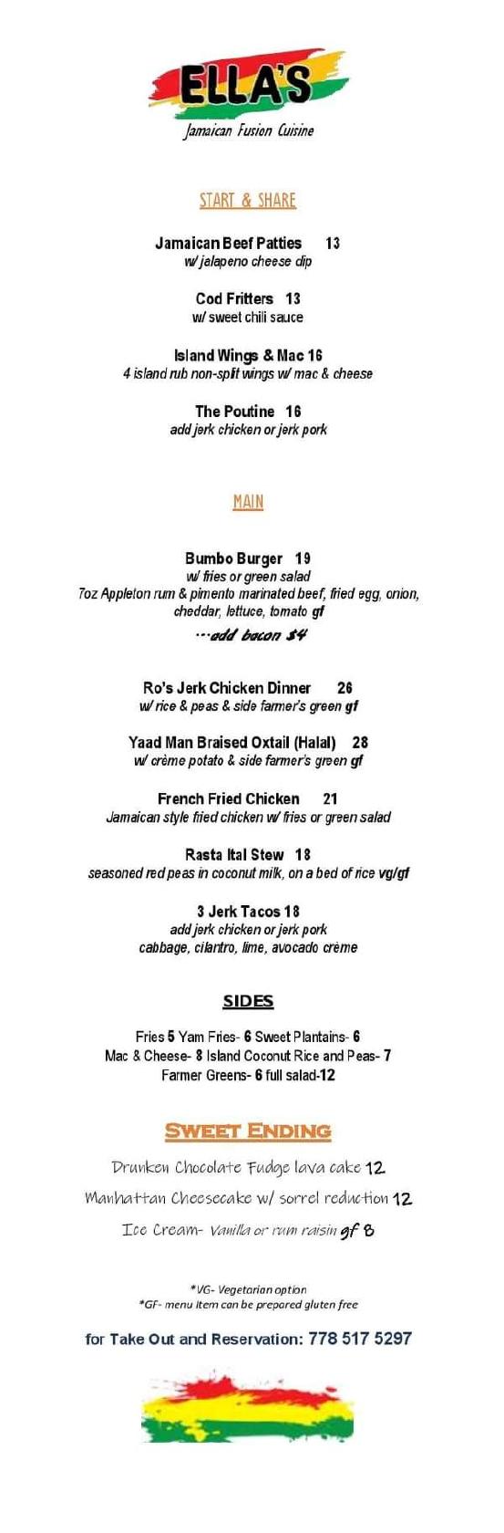 Menu at ELLA'S cafe, Cranbrook
